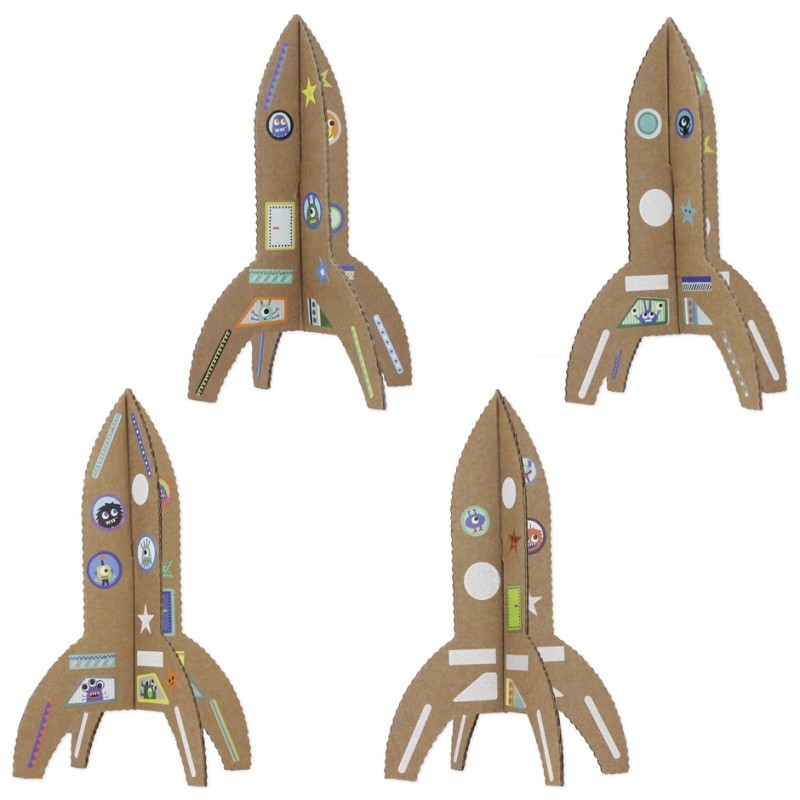 Cardboard rockets creative activity including stickers made in France