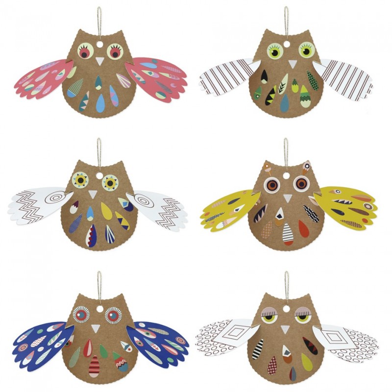 Cardboard owls DIY including stickers made in France